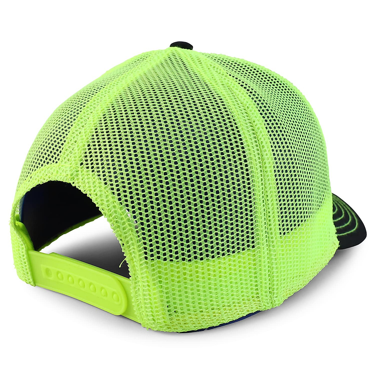 Armycrew Oversize XXL Low Profile Two Tone Mesh Back Trucker Baseball Cap - Black Neon Yellow - 2XL