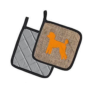 Caroline's Treasures BB1114-BL-OR-PTHD Poodle Burlap and Orange BB1114 Pair of Pot Holders Kitchen Heat Resistant Pot Holders Sets Oven Hot Pads for Cooking Baking BBQ, 7 1/2 x 7 1/2