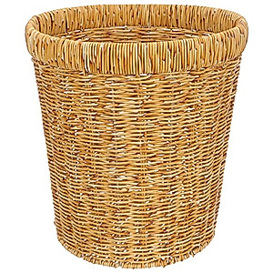 Zerodeko Rattan Trash Can Wicker Woven Waste Paper Basket Bohemian Wastebasket Rustic Farmhouse Laundry Storage Basket for Home Office 30x28cm