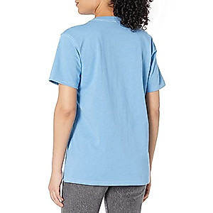 Carhartt womens Short-sleeve T-shirt Loose Fit Heavyweight Short Sleeve Pocket Logo Graphic T shirt, Blue Lagoon Heather, Small US