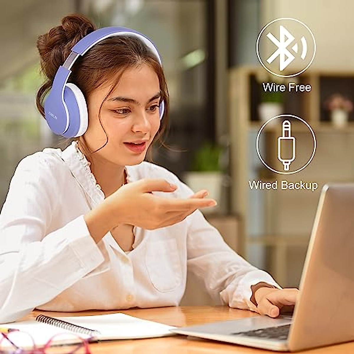 JOMILIN B9 Wireless Headphones Over-Ear, 60 Hours Playtime Lightweight Folding Hi-fi Stereo Bass Bluetooth Headset with Mic, Volume Control Headphones for iPad/Travel/Tablet/PC (Purple)