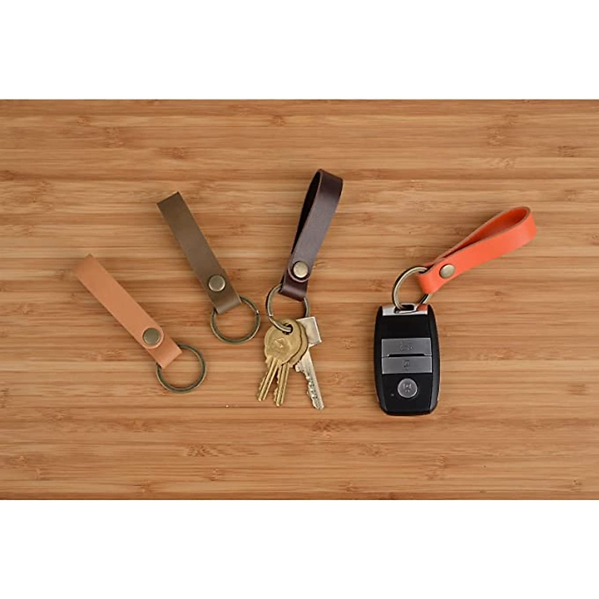 Zittop Leather Keychain POB Solid Metal Bronze Handcraft Key Ring Lanyard Handmade (Coffee colour)