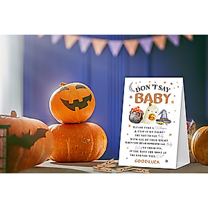 Don't Say Baby Game, Ghost Witch Pumpkin Halloween Baby Shower Game Include Baby Shower Sign and 50 Pcs Mini Clothespins, Gender Neutral Baby Shower Decoration, Party Favors Supplies-LF4