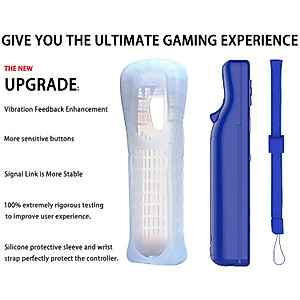 ZeroStory 2 Packs Classic Wireless Controller Compatible for Wii and Wii U Console, Gamepad with Silicone Case and Wrist Strap (Red and Dark Blue)
