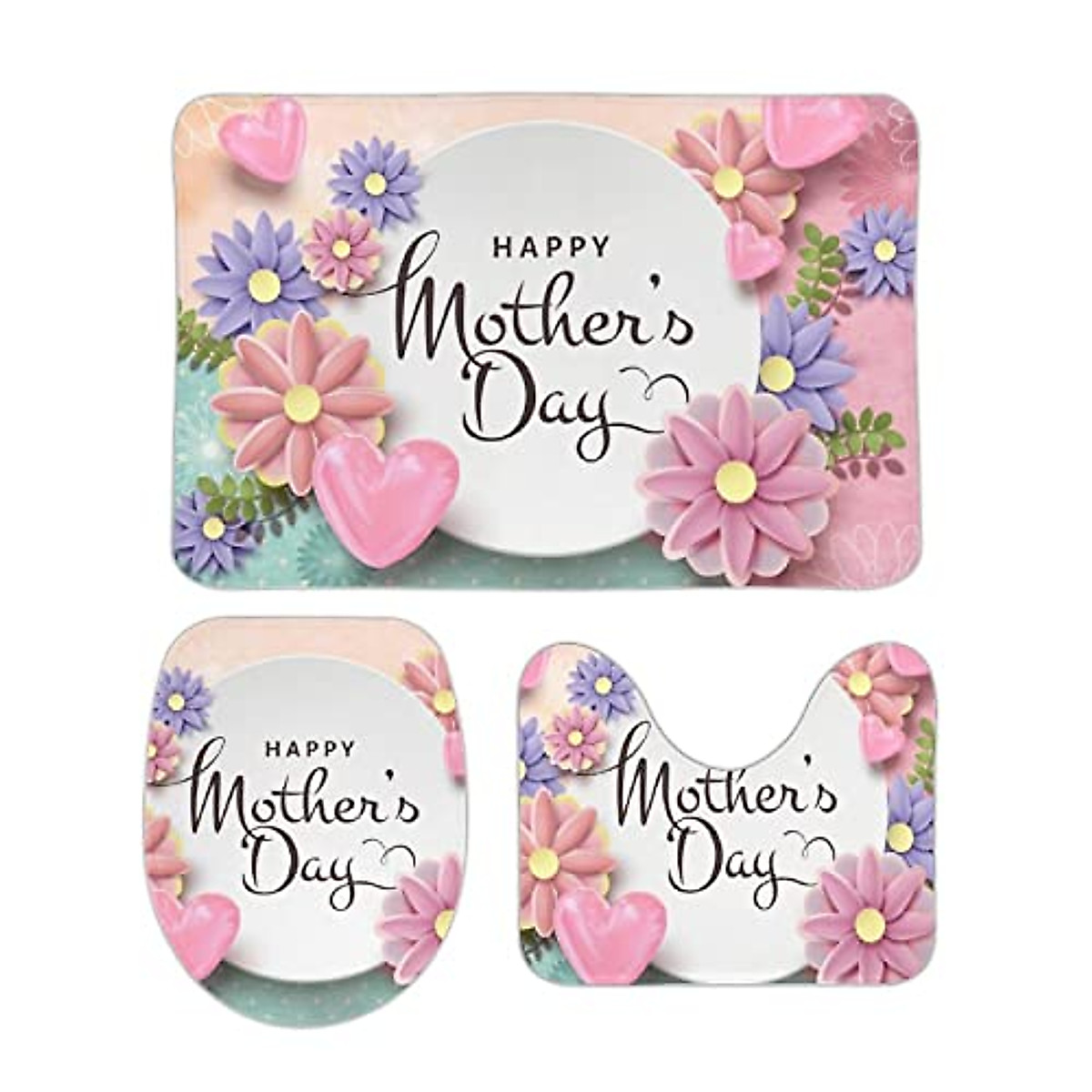 Roargy Bathroom Rugs Sets 3 Piece Bath Mat Mother's Day Machine Wash Absorbent Soft Shower Tub Mat Toilet Non-Slip Home Decor Gifts for Girlfrend,15''×25''