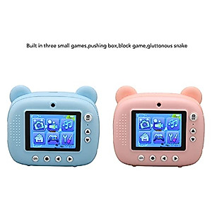 Children HD Camera, 3 Games Auto Focus 24MP Dual Cameras 2.4inch HD Screen 1050mah Battery Kids Camera for Travel(Blue)