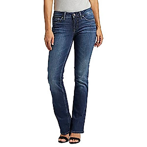 Silver Jeans Co. Women's Suki Mid Rise Curvy Fit Slim Bootcut Jeans, Vintage Dark Wash, 30W x 31L