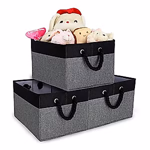 SAM AND MABEL Large Fabric Storage Baskets for Organizing - 16.5"(L) x 11.8"(W) x 9.8"(H) Pack of 3 Toy Organizers and Storage Bins, Collapsible Storage Bins for Shelves (Warm Black and Gray)