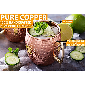 Gold Armour Moscow Mule Copper Mugs - Set of 4-100% HANDCRAFTED Solid Copper Mugs, Gift set with 4 Copper Straws and Jigger