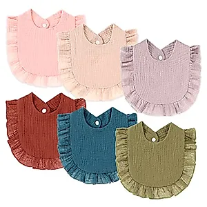 DOSMINE 6 Pack Lace Baby Drooling Bibs Baby Burp Cloths 4-Layer Feeding Bibs Muslin Baby Bibs Cotton Bandana Drool Bibs