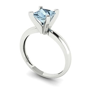 Clara Pucci 1.0 ct Princess Cut Solitaire Natural Sky Blue Topaz gemstone Bridal Designer Anniversary Engagement Ring 14k White Gold