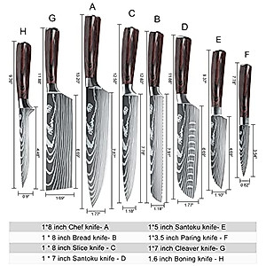 Dfito Kitchen Chef Knife Sets, 3.5-8 Inch Set Boxed Knives 440A Stainless Steel Ultra Sharp Japanese Knives, 8 Pieces Knife Sets for Professional Chefs