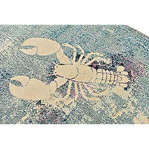 Unique Loom Positano Collection Coastal Modern Coral Lobster Shells Light Blue Area Rug (9' x 12')