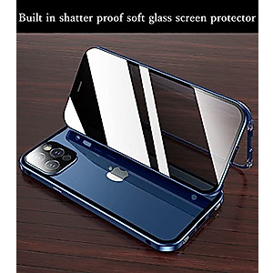 Disonbeir Lockable iPhone 12 Pro Max Anti-Peeping Case with Camera Lens Protector Privacy Screen Protector Strap Hole Aluminum Alloy Metal Bumper Case Double Lock Glass Case Cover (12ProMax, Blue)