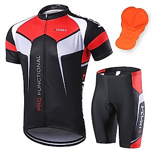 Lixada Men's Cycling Jersey Short Sleeve with Padded Shorts Quick-Dry Summer Short Bike Clothing Bicycle Shirts Pants Set