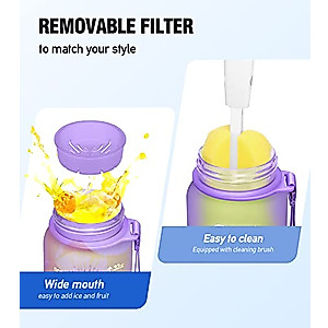 NOIFYS Motivational 32 oz Water Bottle with Time Marker, Updated BPA Free Leak Proof Water Bottles With Fruit Strainer and Straw, Perfect For Fitness Gym Outdoor