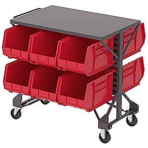 Akro-Mils 30260 AkroBins Plastic Storage Bins, Space-Saving Stackable Bins, Garage Organization Bins, Closet, Classroom Organization, Craft Storage, 18-Inch x 11-Inch x 10-Inch, Red, 6-Pack