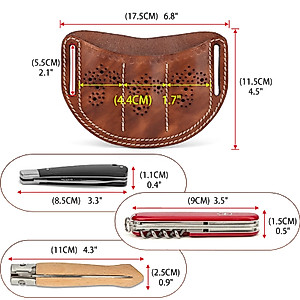 Tourbon Leather Pocket Folding Knife Sheath with 3 Slots Belt Holster Carry Open Top Trapper Knives Carrier