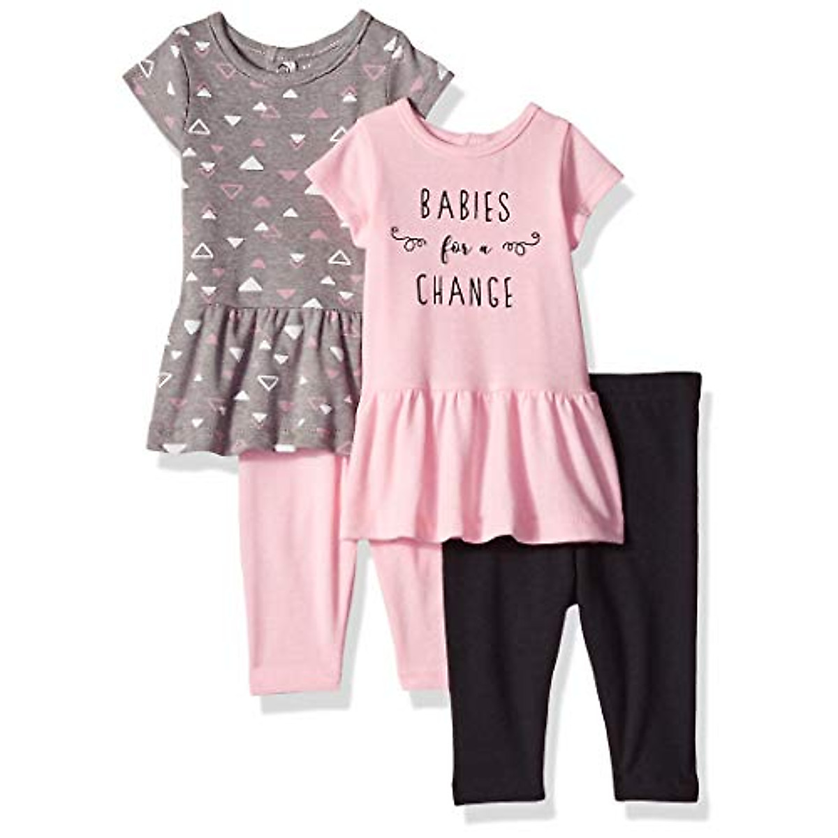 Hanes Baby Flexy Set-2 Short Sleeve Tunics with 2 Leggings, Pink Fun, 12-18 Months