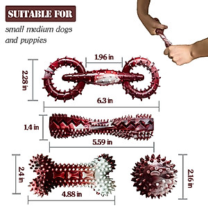 4 Pack Puppy Toys for 2-8 Months Pets Dog Chew Toy for Small Puppies Teething Toys for Cleaning Teeth Food Dispensing Soft Durable Rubber Bone Funny Ball Interactive Donut Treat Dumbbell (Meat)