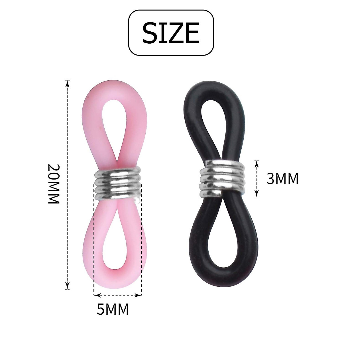 Eyeglass Chain,50pcs 20x5mm Ends Adjustable Silicone Glasses Retainer Connectors Anti-Slip Eyeglass Ends Safety Glasses Holder Loop Ends for Adults Children Spectacle Reading Eyeglass,10 Colors