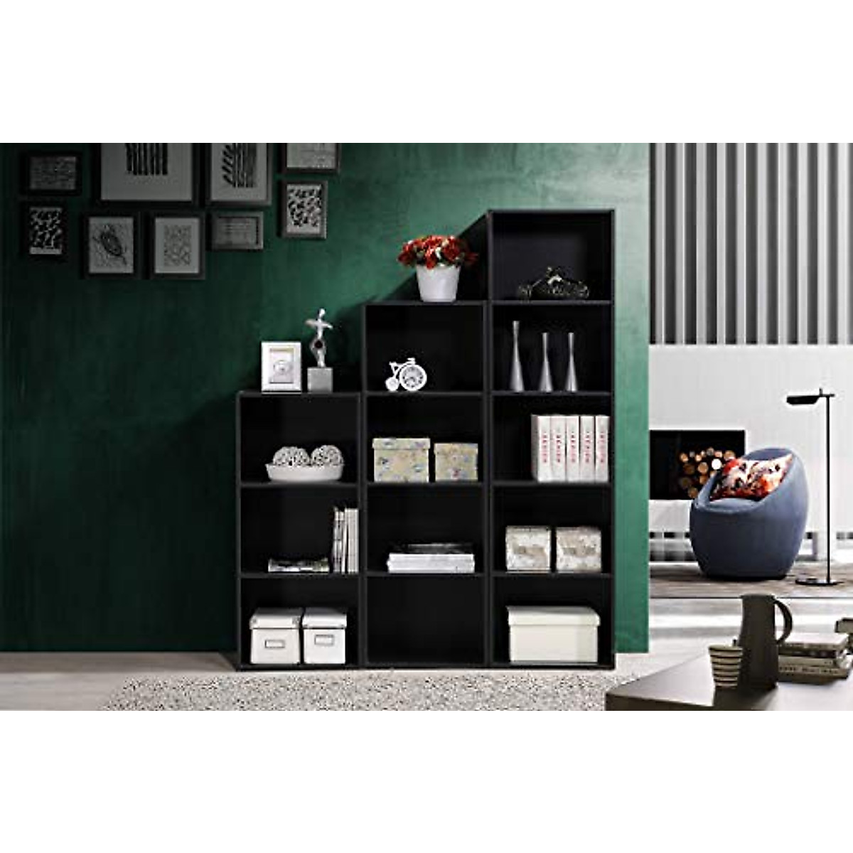 Hodedah Import 3 Shelf Bookcase, Black
