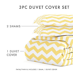 ienjoy Home Ultra Soft Arrow Patterned 3 Piece Duvet Cover Set, Twin, Yellow