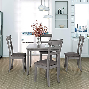 Bellemave 5 Piece Dining Table Set Wood Dinner Table Set for 4 Industrial Kitchen Table and Chairs Small Dining Room Sets for 4 Farmhouse Dinette Set, Grey