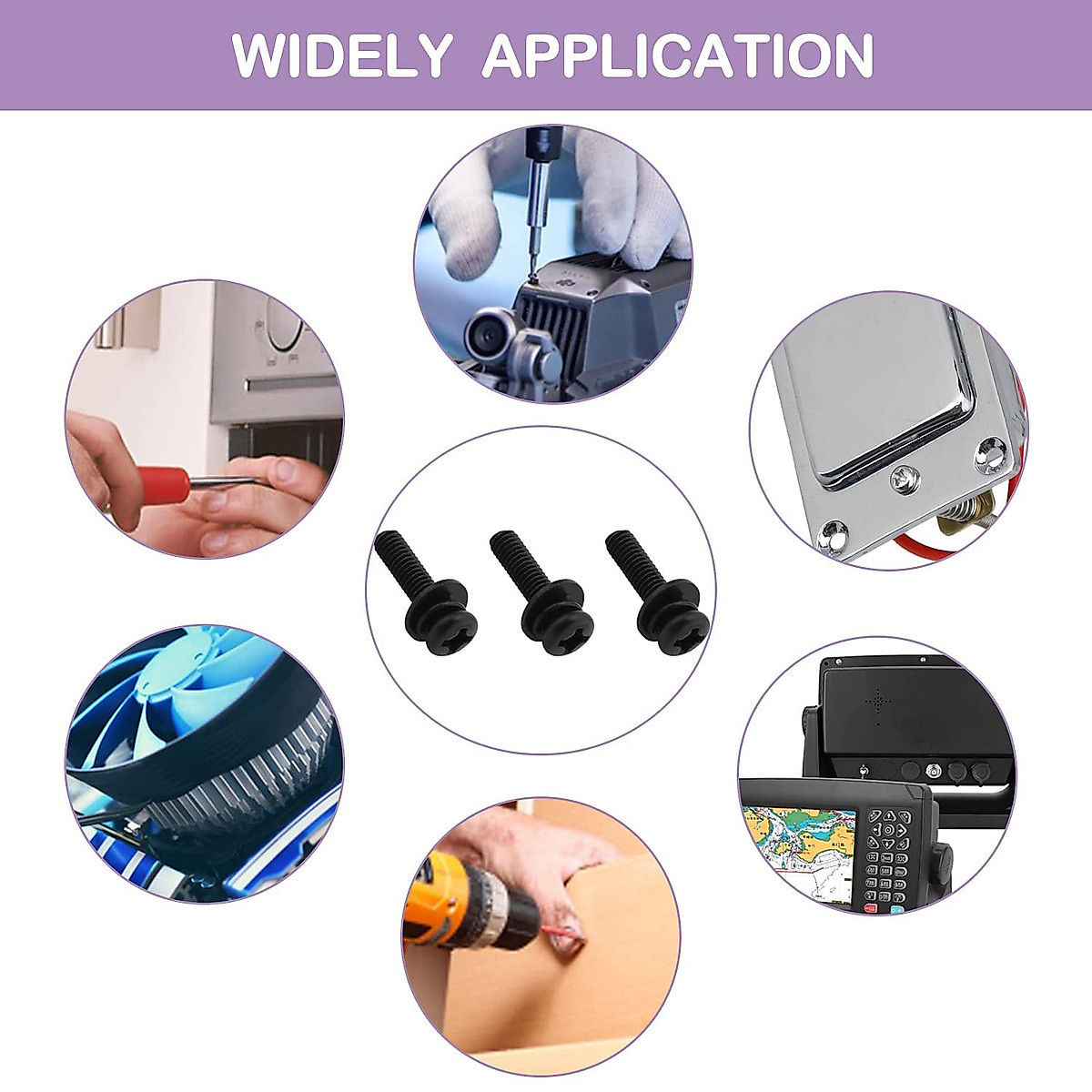 MroMax 50pcs M4-0.7 x 10mm Black Machine Screws, Combine Screws with Spring Washer and Plain Washers, Phillips Drive, Pan Head, Carbon Steel, Small Replacement Screw for Knobs Pull Handle