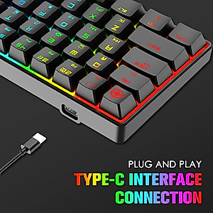 MAGIC-REFINER 60% Mini Mechanical Keyboard, MK14 Wired Gaming Keyboard with Chroma RGB Backlit,Clicky Blue Switch,NKRO 68Key No-Conflict,Ergonomic with Detachable USB-C Cable for Win/Mac/PC(Black)