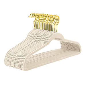 MIZGI Ivory Velvet Hangers 60 Pack,Premium Gold Clothes Hangers Non-Slip Felt Hangers,Sturdy Ivory Hangers Heavy Duty Coat Hangers,Durable Suit Hangers for Space Saving, No Flocked Hanger Marks
