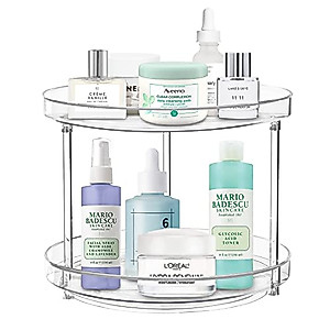 HBlife Lazy Susan Bathroom Organizer, 9.25 Inches 2 Tier Clear Turntable Organizer for Cabinet, Kitchen, Pantry, Countertop