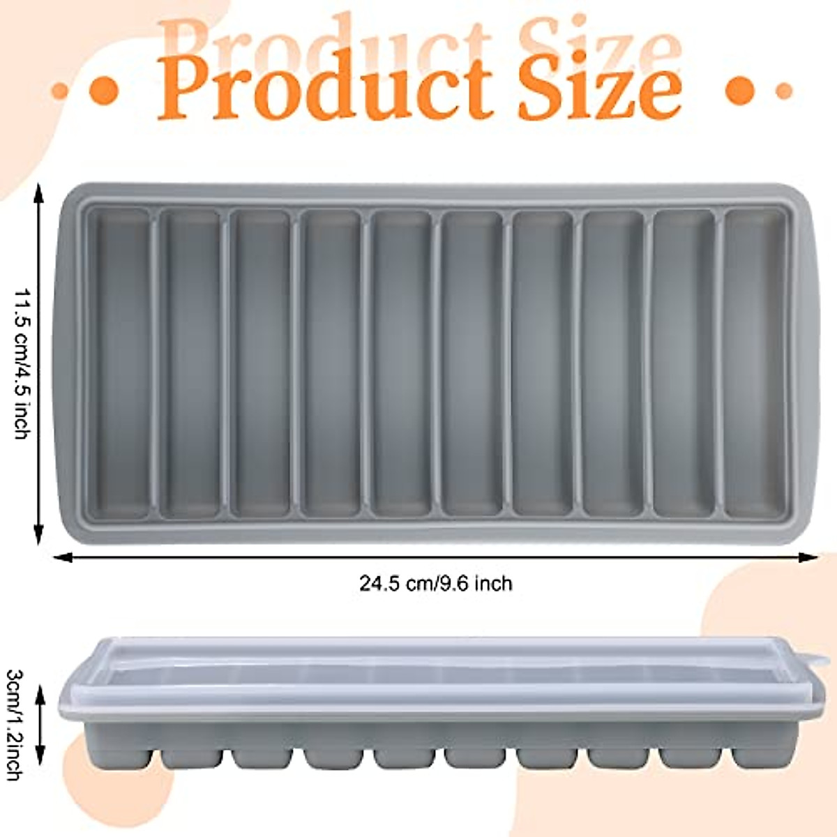 2 Pieces Breastmilk Storage Container Baby Food Milk Silicone Freezer Trays with Lid Breastmilk Freezer Tray Organizer Ice Trays Silicone Breastmilk Storage Bag Tray 10-1 oz Bars (Gray)