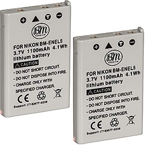 BM Premium 2-Pack of EN-EL5 Batteries for Nikon Coolpix P80, P90, P100, P500, P510, P520, P530 Digital Camera