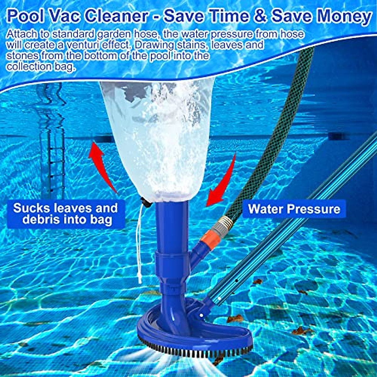 PooLuck Upgraded Portable Pool Vacuum Jet Underwater Cleaner W/Brush Bag Handheld Portable Pool Vacuum Swimming Pool Mini Jet Vacuum Pool Cleaner Pool Spa Jet Vac for Above Ground Pool Vacuum Head