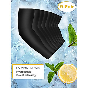 9 Pairs Unisex UV Protection Arm Cooling Sleeves Ice Silk Arm Cover for Men Women, Black