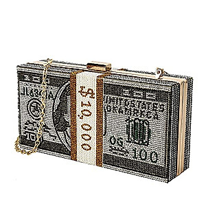 Classic Dollar Style Evening Bags With Diamond Shoulder Bag Wallet Clutch Gray