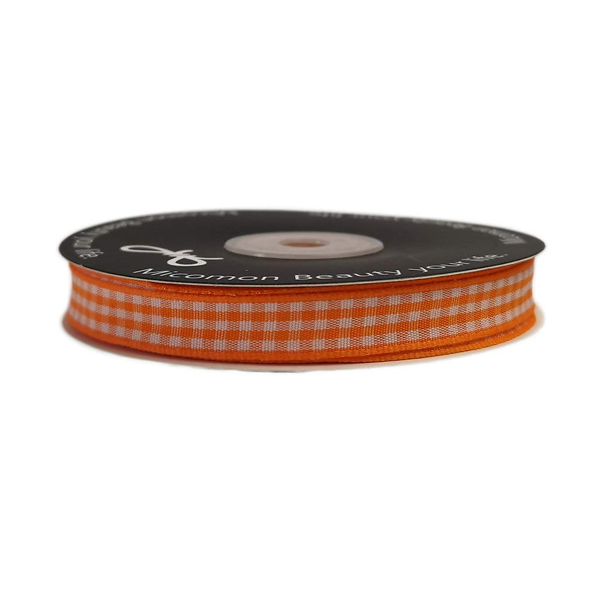 Micomon Orange Gingham Plaid Checked Ribbon 25 Yard Each Roll 100% Polyester (3/8", Orange)