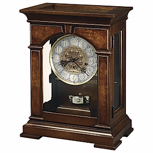 Howard Miller Emporia Mantel Clock 630266 – Cherry Bordeaux Finish, Front Glass Door & Ornate Dial, Vintage Home Decor, Brass Finished Pendulum, Key-Wound, Single-Chime Movement