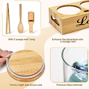 GADFISH Laundry Pods Container, Laundry Detergent Container for Laundry Detergent Pods, Powder, Scent Booster, Stain Remover, Laundry Room Organization - 3 Pack (with Wooden Tray & Spoon, Tong, Scoop)