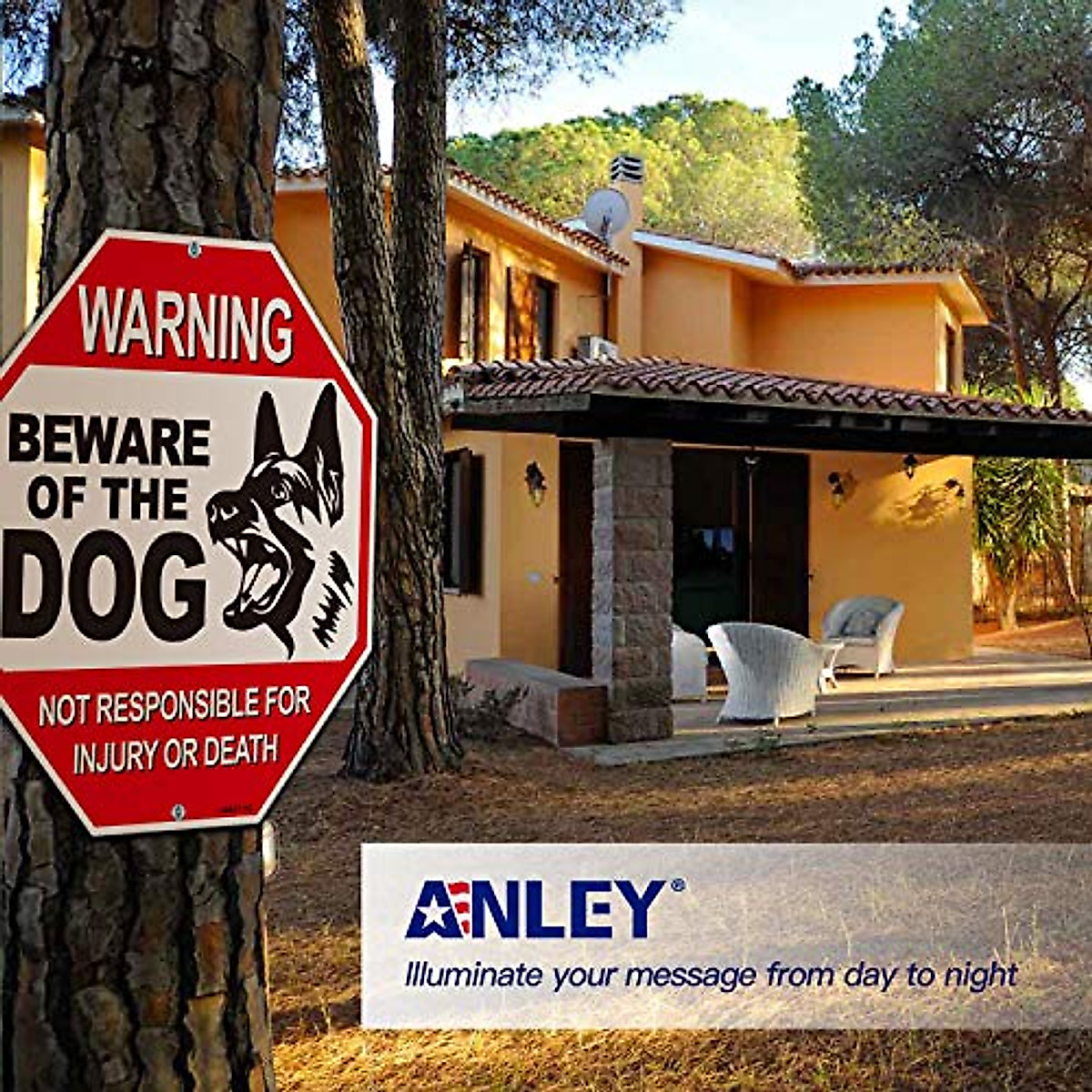 Anley Beware of The Dog Aluminum Warning Sign, No Responsible For Injury Or Death Warning Dog Sign - UV Protected and Weatherproof - 12" x 12"