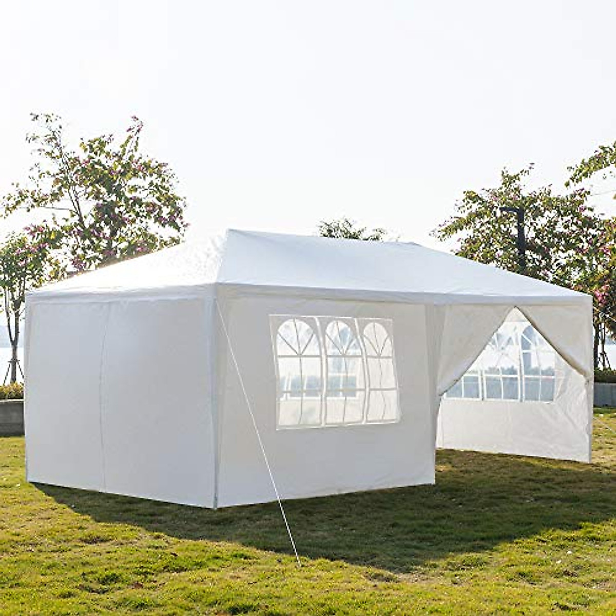 Boylymia 10' x 20'Outdoor White Waterproof Gazebo Canopy Tent with 4 Removable Sidewalls and Windows Heavy Duty Tent for Party Wedding Events Beach BBQ
