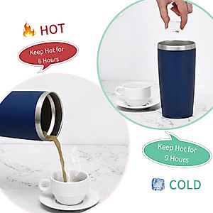 Futtumy 6 Pack Stainless Steel Travel Tumblers, 20 Oz Tumbler with 12 Lids, Insulated Coffee Tumblers, Double Wall Travel Tumblers, Thermal Cup, Powder Coated Coffee Cup for Hot Cold Drinks(Navy Blue)