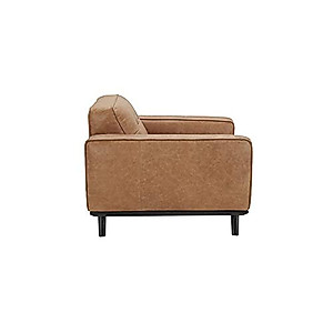 Amazon Brand – Rivet Bigelow Modern Oversized Leather Accent Chair with Wood Base, 44.1"W, Cognac / Espresso