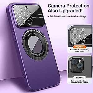 Wide Lens Cover PC for iPhone Case, Window Glass Lens Camera Protector, Magnetic Phone Case Logo View, Women Men Hard Shockproof Cases, Slim Matte Cases Cover (Dark Purple, for iPhone 14 Pro Max)