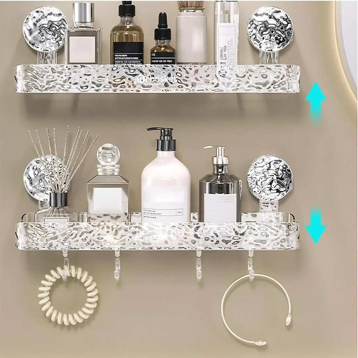 mcgotasy Fuxeti Suction Cup Shelf, Light Luxury Style Punch-Free Storage Rack, Raidley No Drill Clear Wall Caddy, Fuxeti Suction Cup Mount, Corner Shower Caddy Suction Cups (Rectangular-Grey)