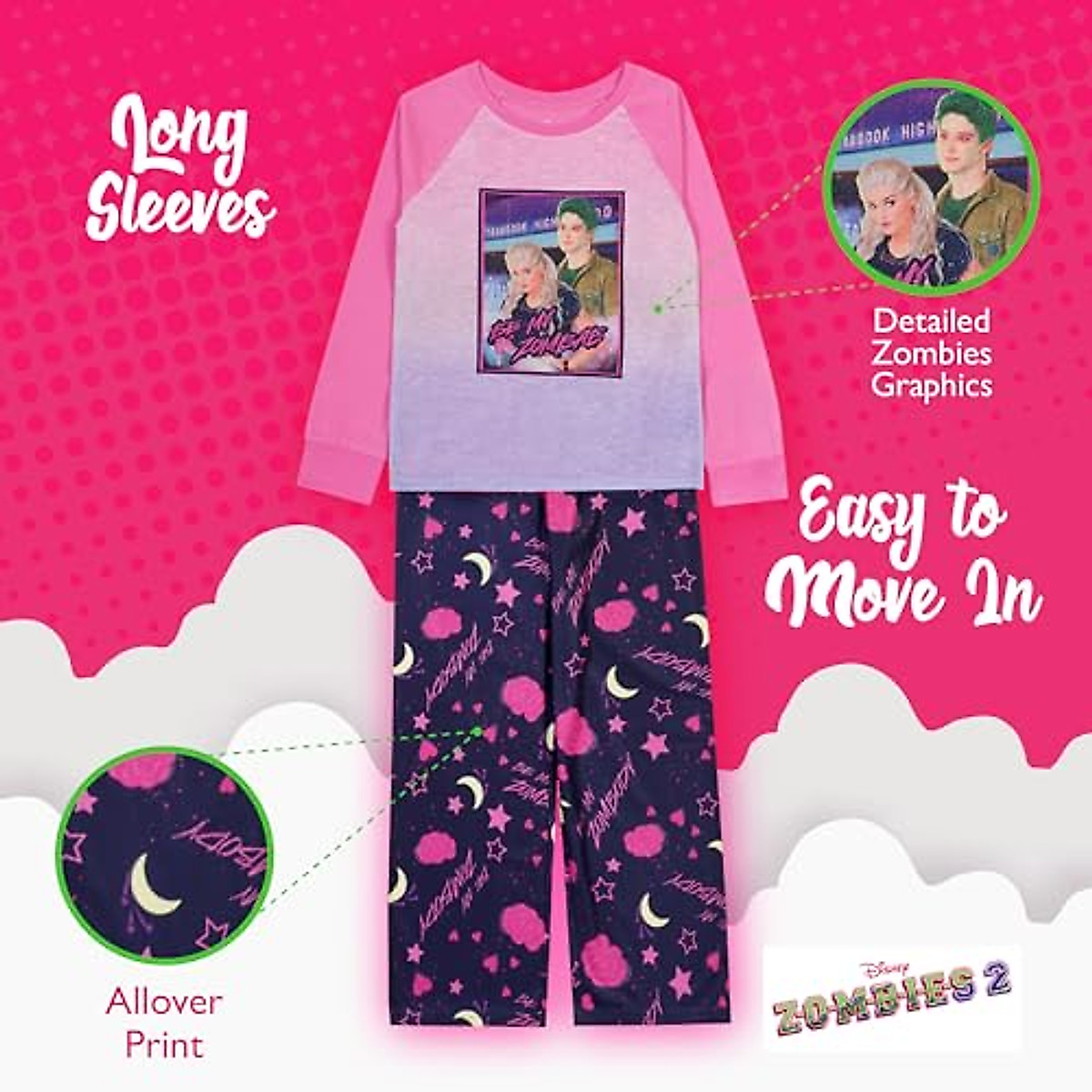 Disney Girls' Zombies 2-Piece Loose-Fit Pajamas Set, BE MY ZOMBODY, 6