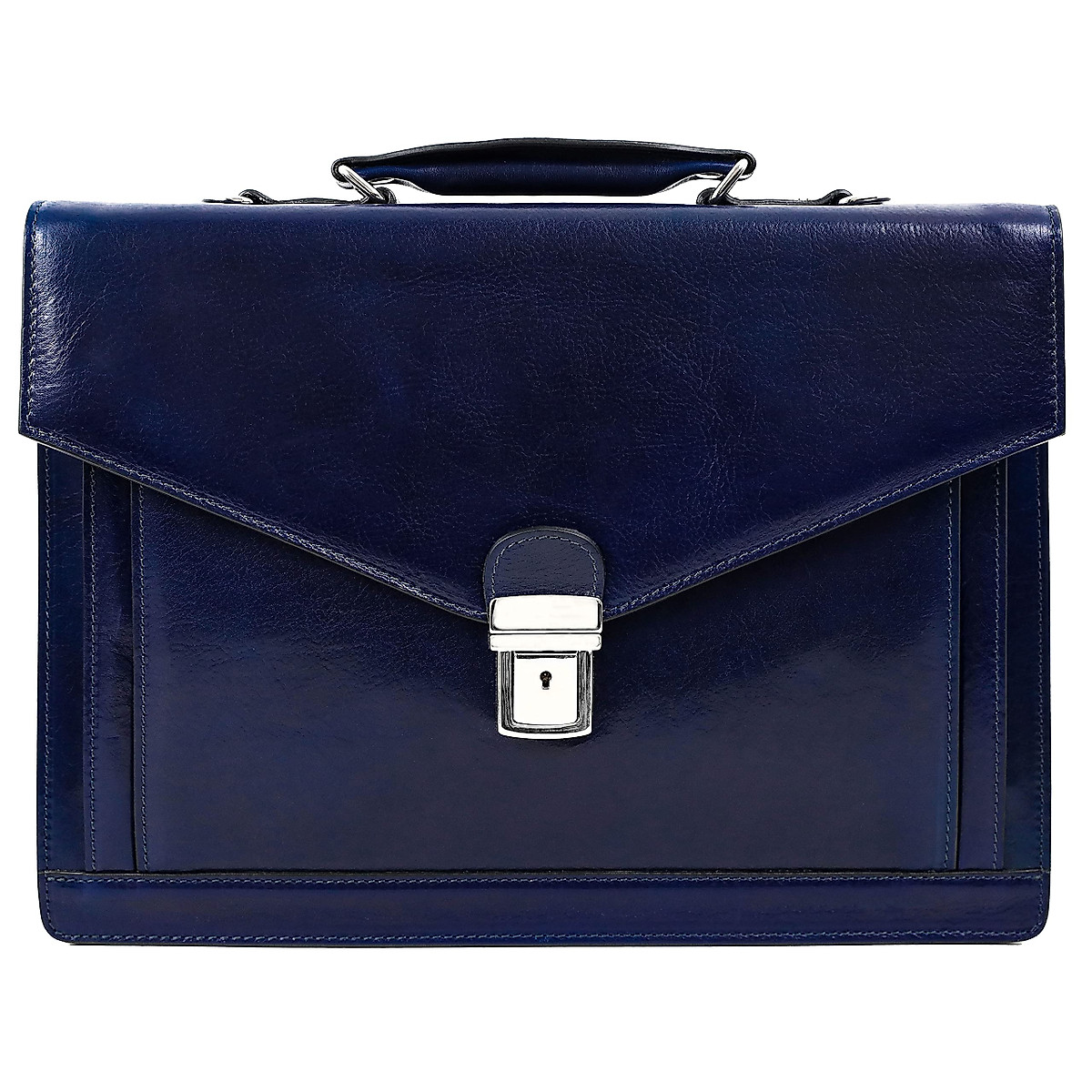 Time Resistance Leather Briefcase for Men Handmade Italian Laptop Bag Classy Blue Attache Case