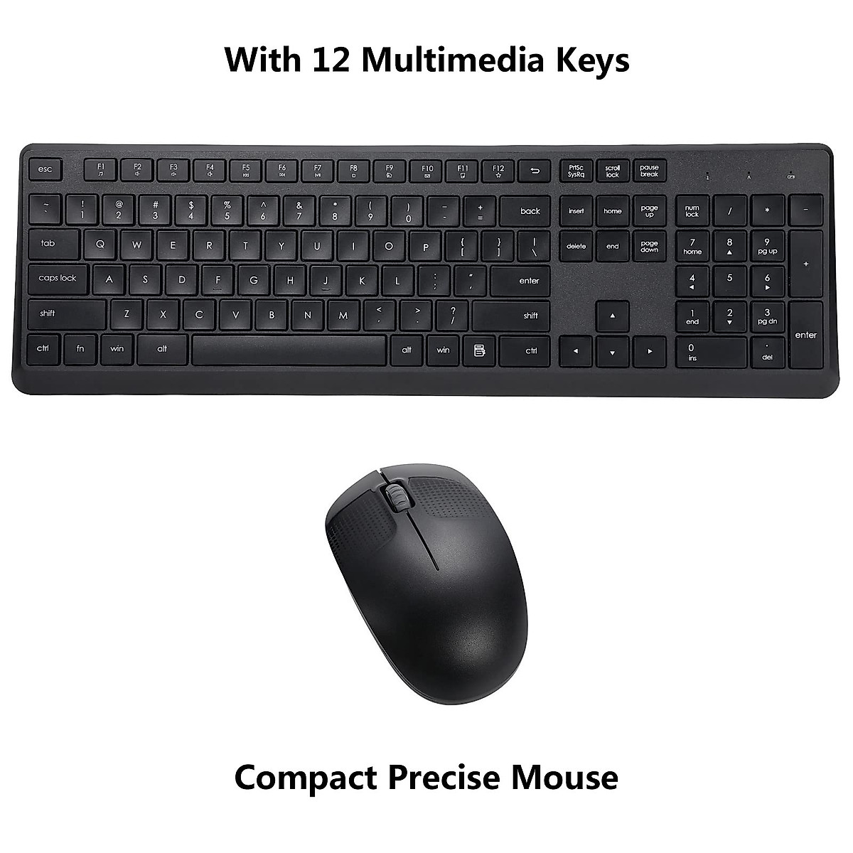 2.4 GHz Wireless Keyboard and Mouse Combo, Full-Sized USB Cordless Mouse Keyboard Set Silent for PC Laptop Computer Desktop Windows Mac Chromebook, Numeric Keypad & Compact Optical Mouse (Grey)
