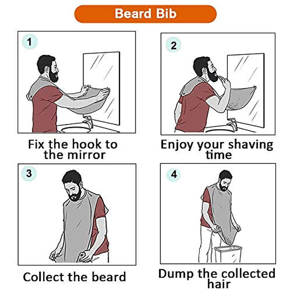 Beard Bib Apron for Men, Gift Beard Trimming Catcher Bib for Shaving & Hair Clippings, Waterproof Non-Stick Hair Catcher Grooming Cloth with 2 Suction Cups